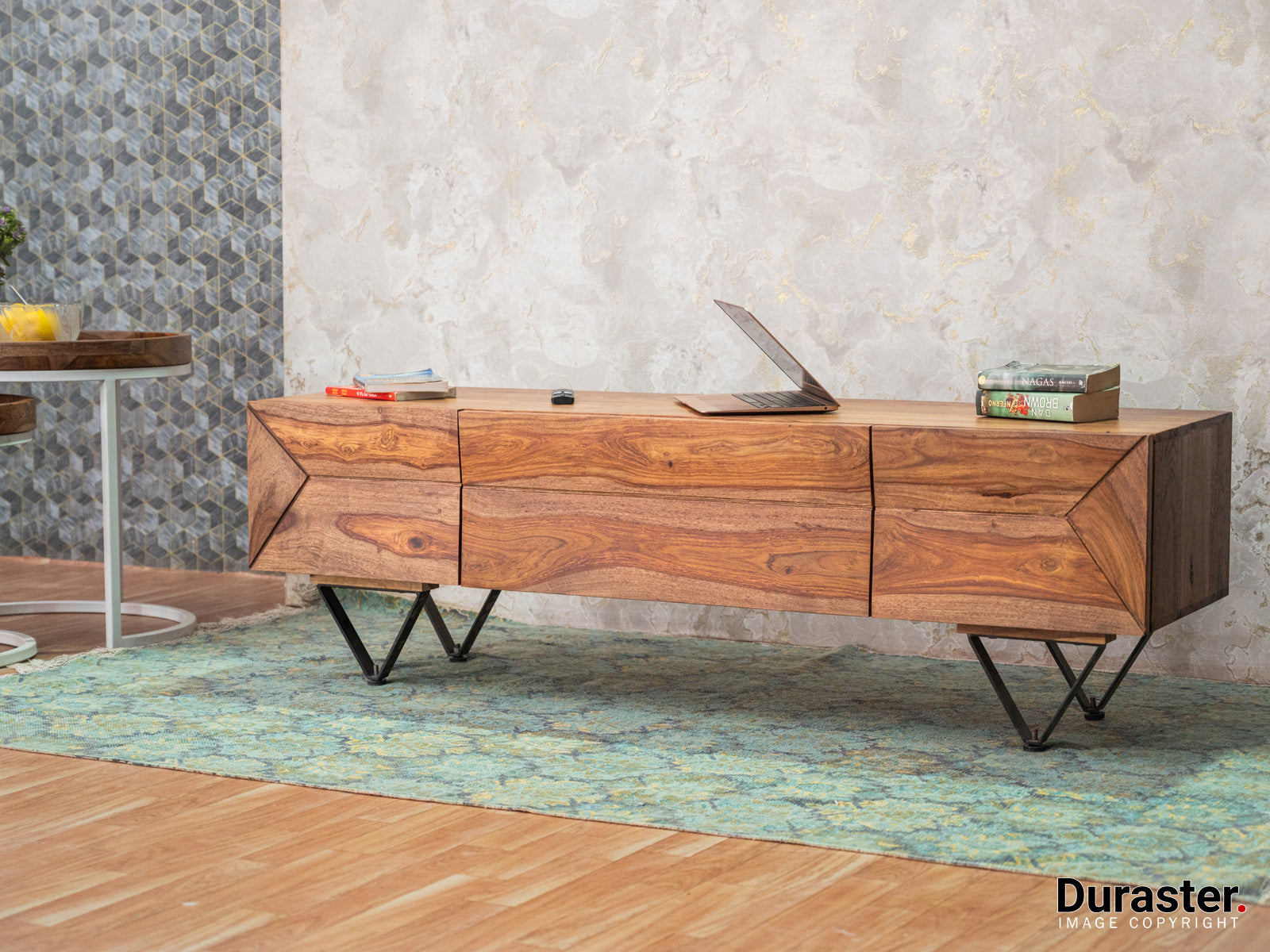 Duraster Hawkin Solid Wood Modern TV Unit with Storage | Duraster