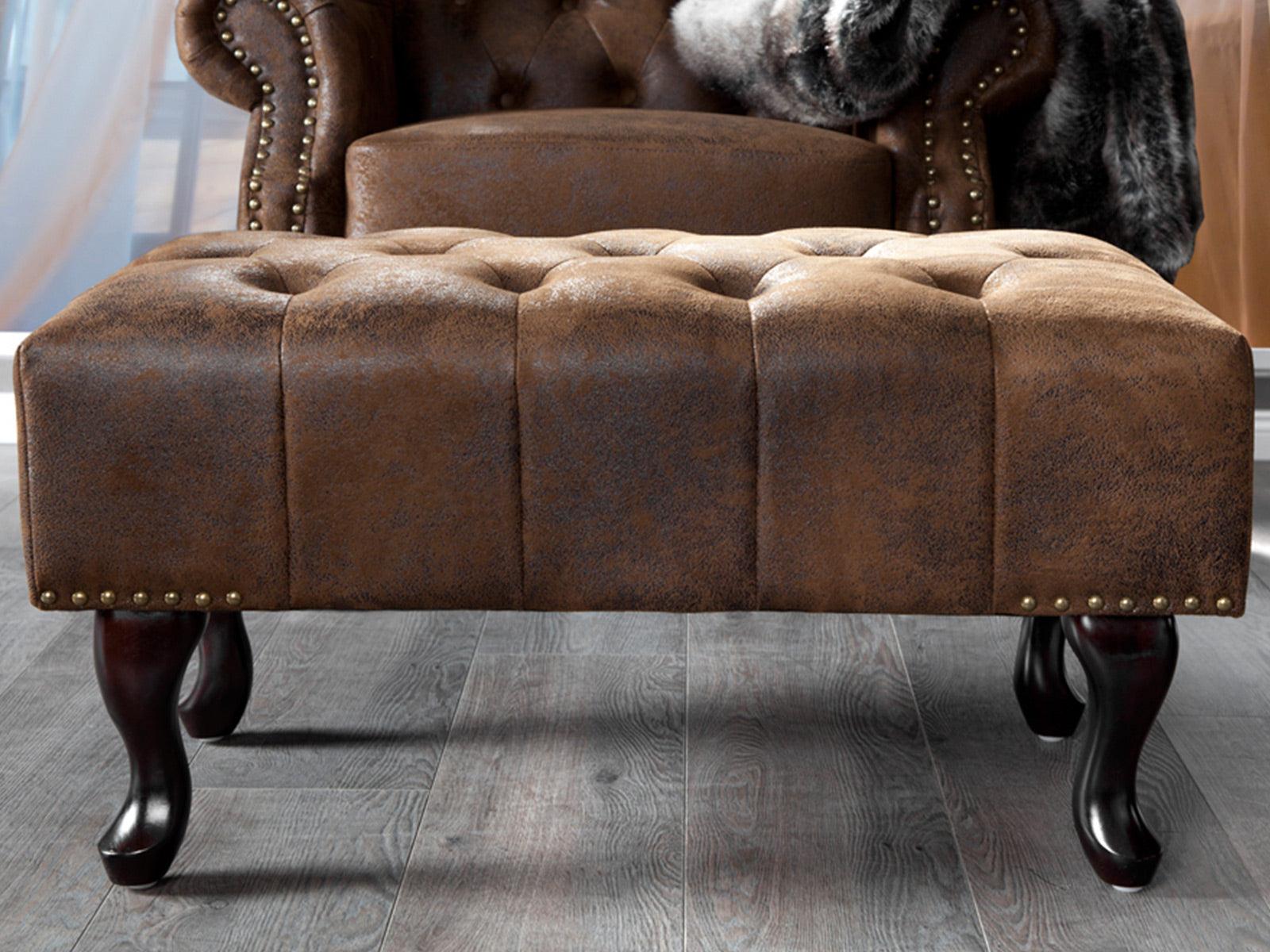 Duraster Chesterfield Buff Leather Ottoman #40 | Duraster
