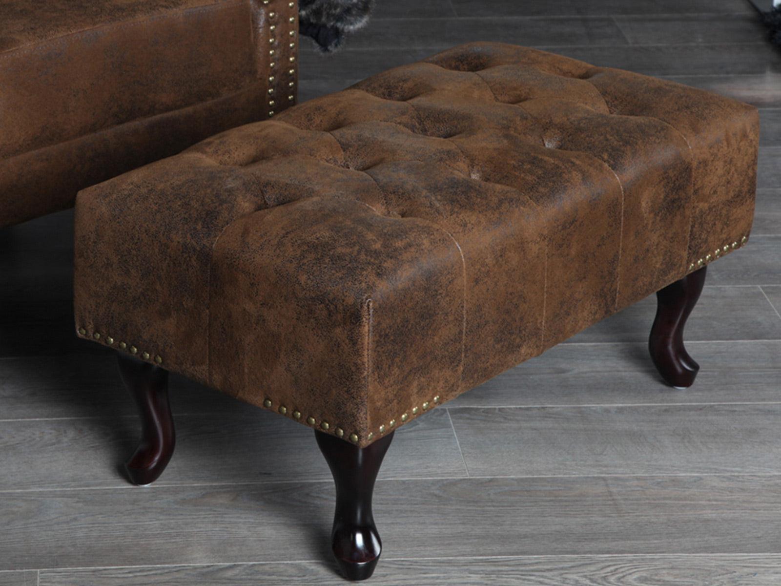 Duraster Chesterfield Buff Leather Ottoman #40 | Duraster